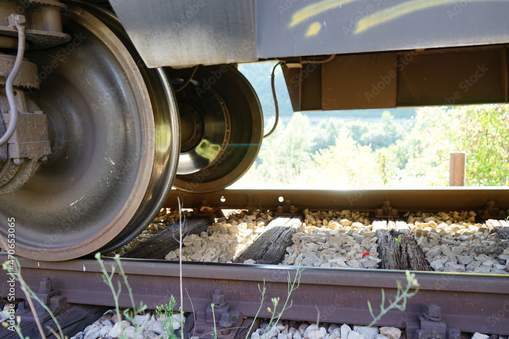old steam locomotive and its wheels on a track Stock Photo | Adobe Stock