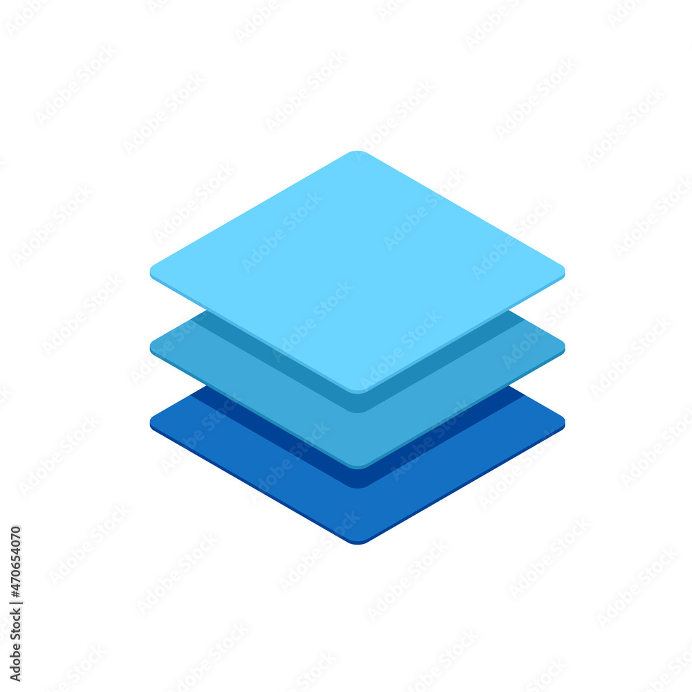 Three layers blue icon. Clipart image isolated on white background ...