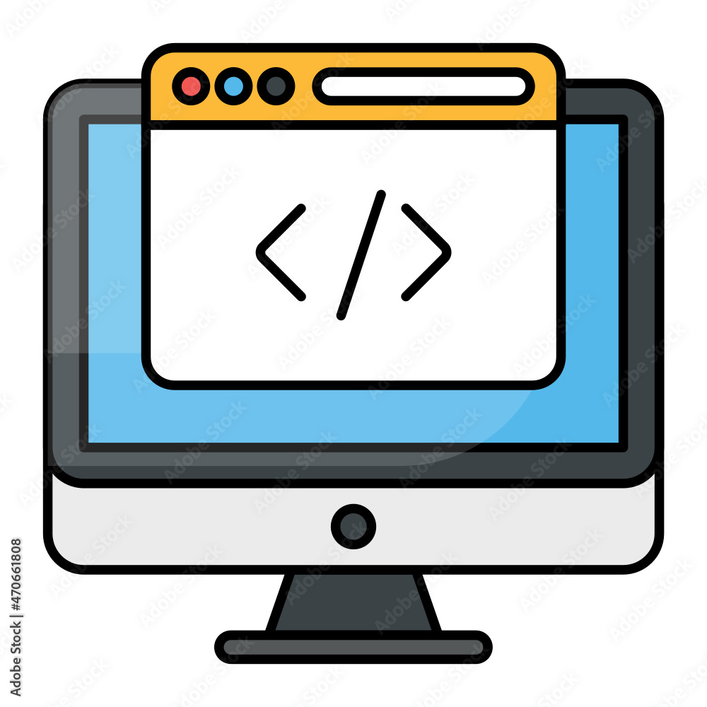 IDE Editor opened on led Concept, GUI Code Block Vector Color Icon Design, Software and web ...