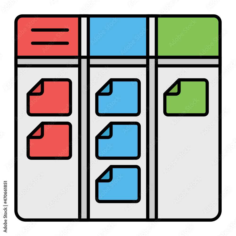 Kanban or jit Board Concept, Task Management Sheet Vector Color Icon ...