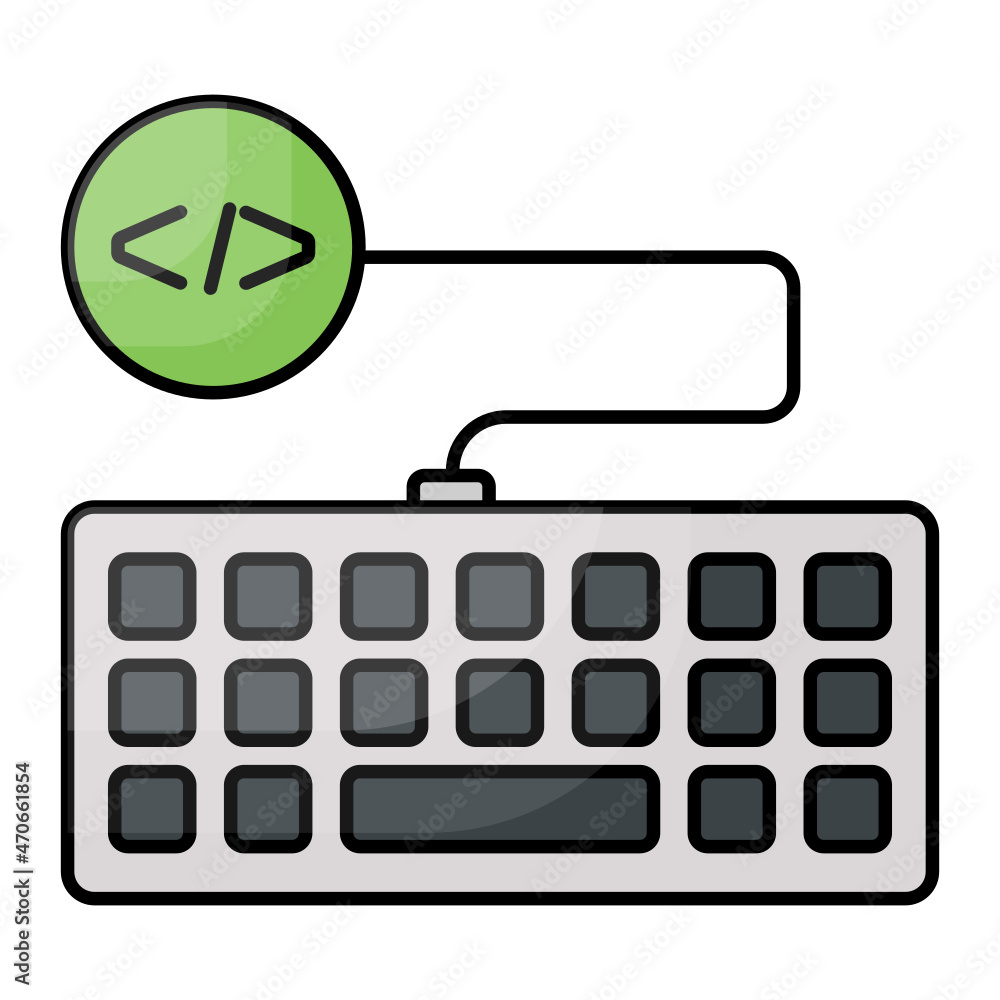 QWERTY Keyboard and Code Concept Vector Color Icon Design, Software and web development symbol ...
