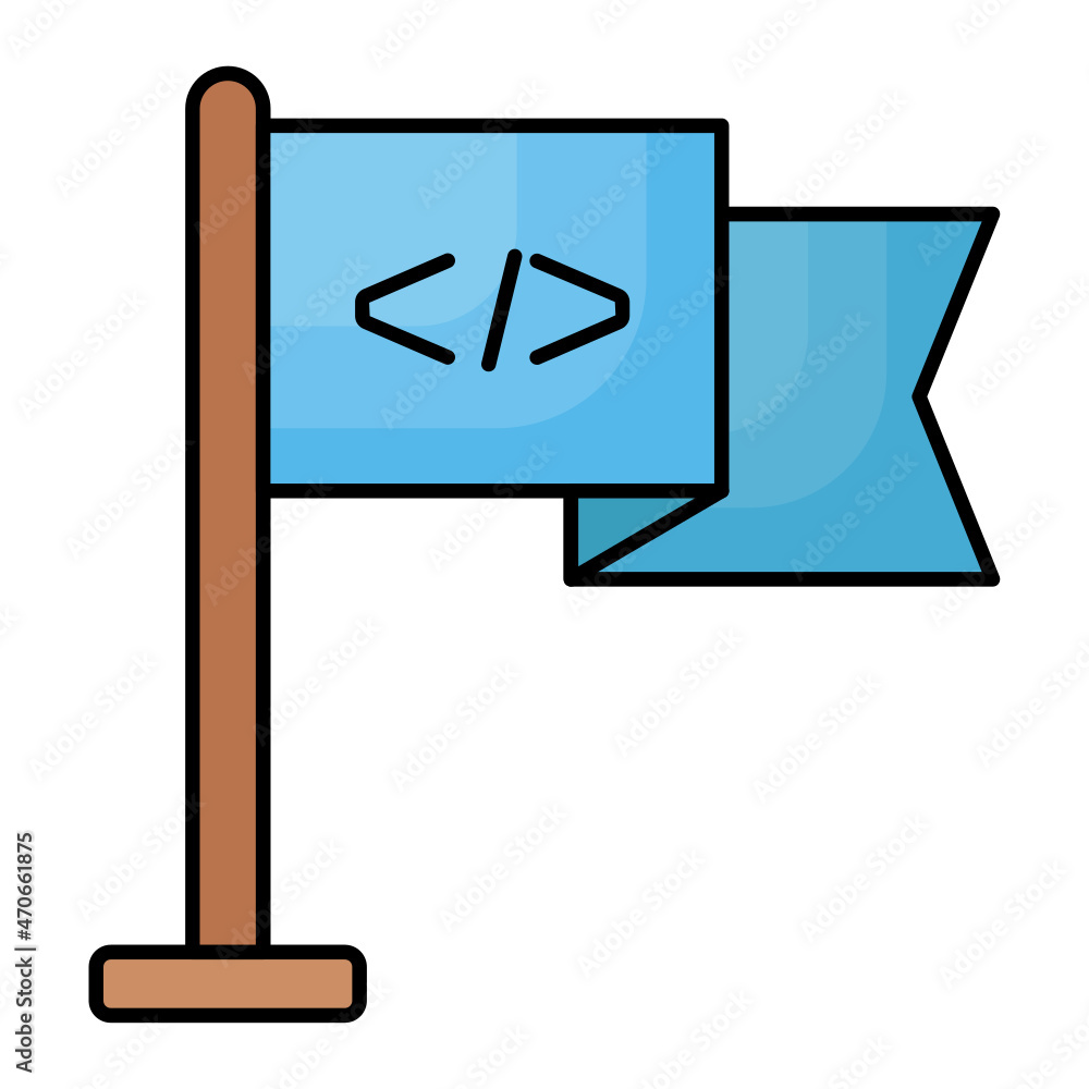 Flag with code symbol. Feature flags Concept Vector Color Icon Design, Software and web ...