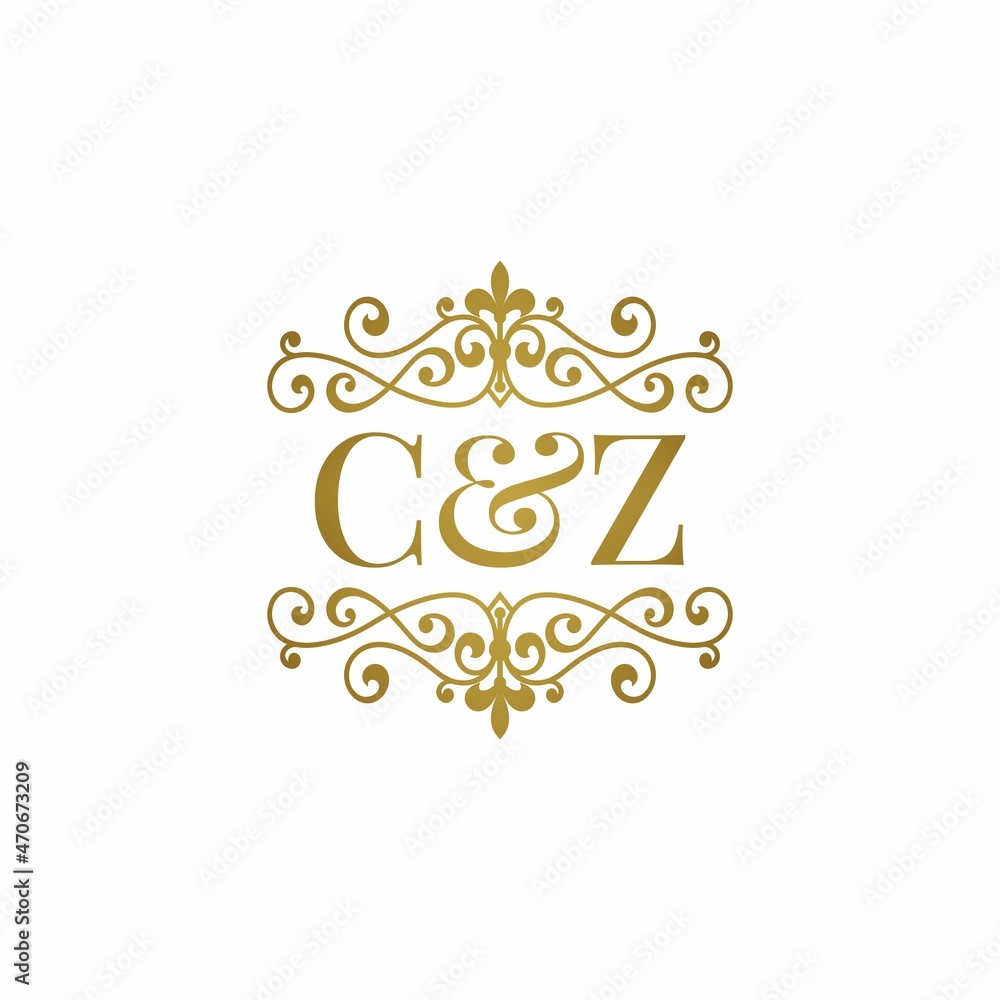 C&Z initials logo ornament gold. Letter BA wedding ampersand or ...