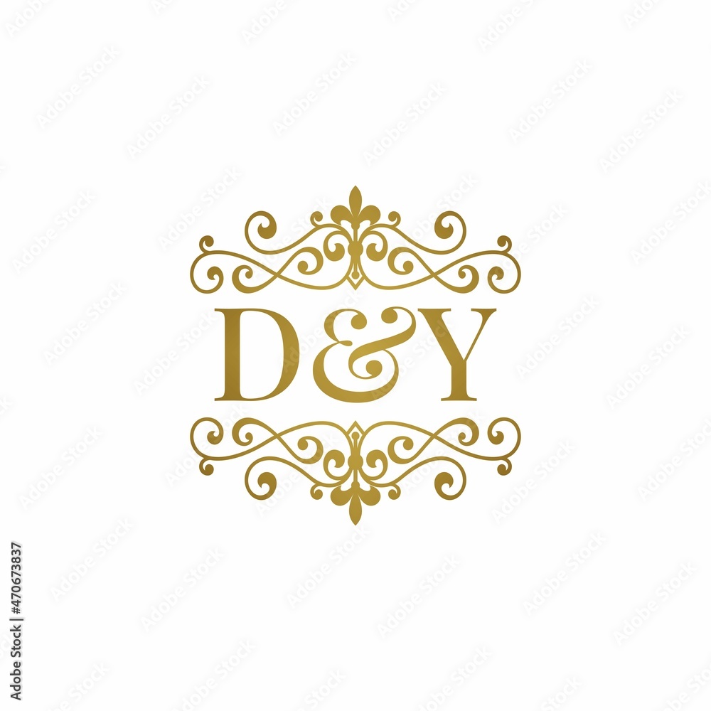D&E initials logo ornament gold. Letter DE wedding ampersand or ...