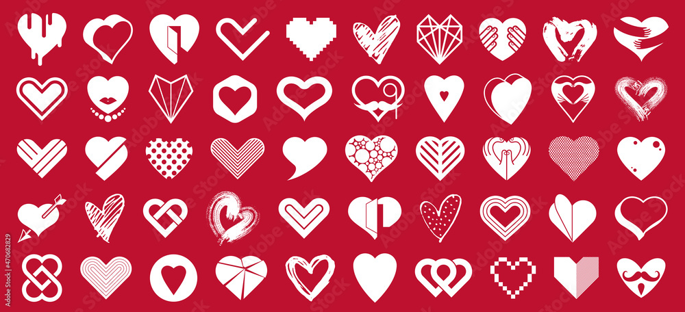 Hearts big vector set of different shapes and concepts logos or icons ...