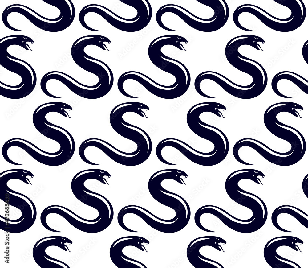 Seamless snakes pattern in vintage drawing style, dangerous poisoned ...