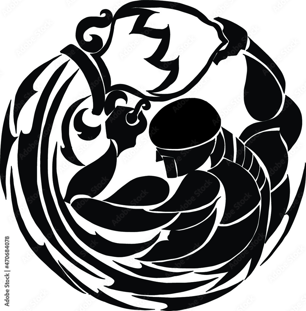 zentangle Aquarius on circle shape. Hand drawn and black tattoo style ...