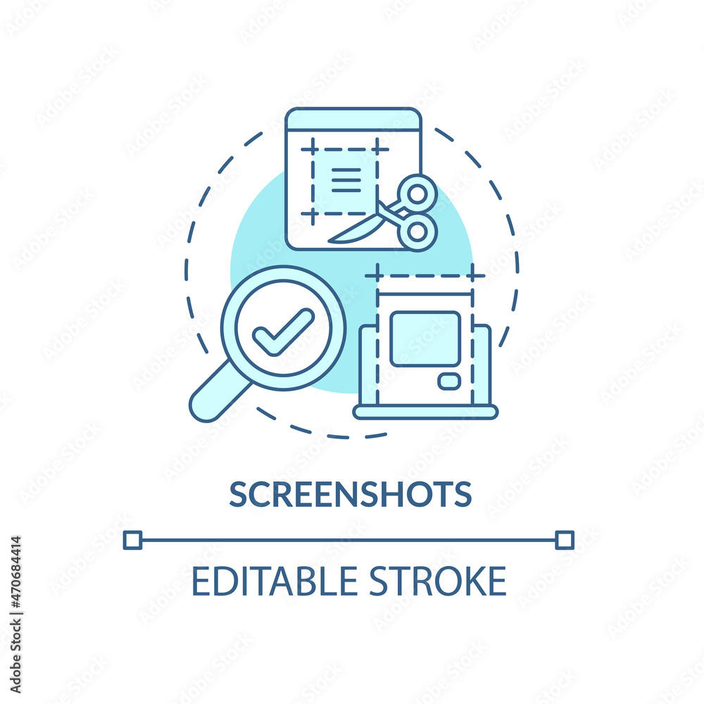 Screenshots blue concept icon. Capture work software screen on computer ...