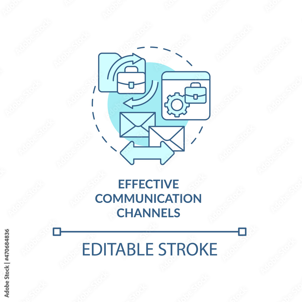 Effective communication channels blue concept icon. Interaction in work ...