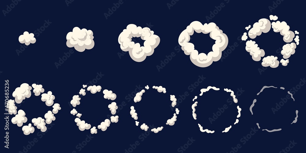 Cartoon smoke animation. Animated cloud explosion dust, sprite frame ...
