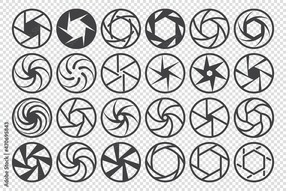 Set of camera icons. Shutter icons. Collection Black Symbols of Camera ...