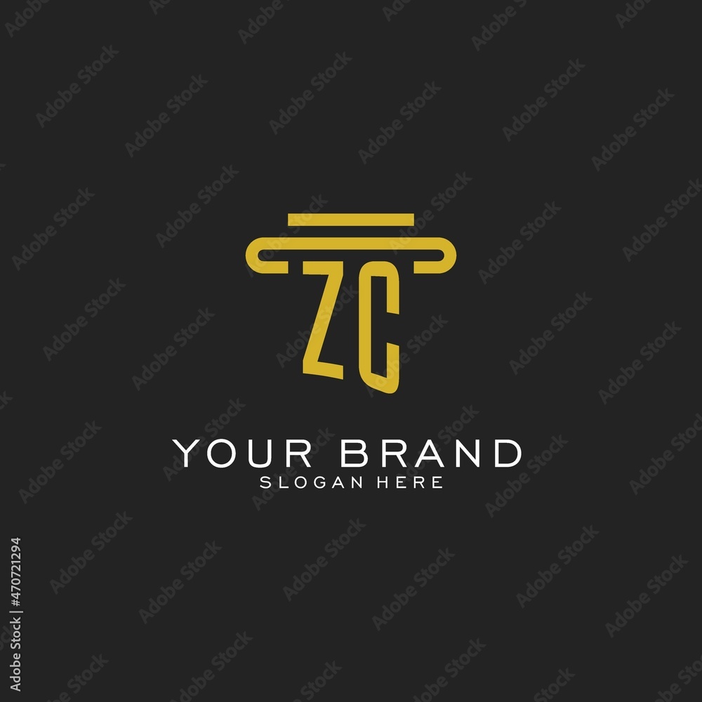 ZC initial logo with simple pillar style design Stock Vector | Adobe Stock