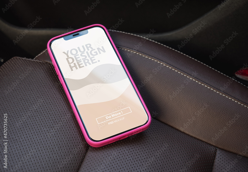Smartphone Mockup in Pink Phone Case in Modern Car Vehicle Interior ...