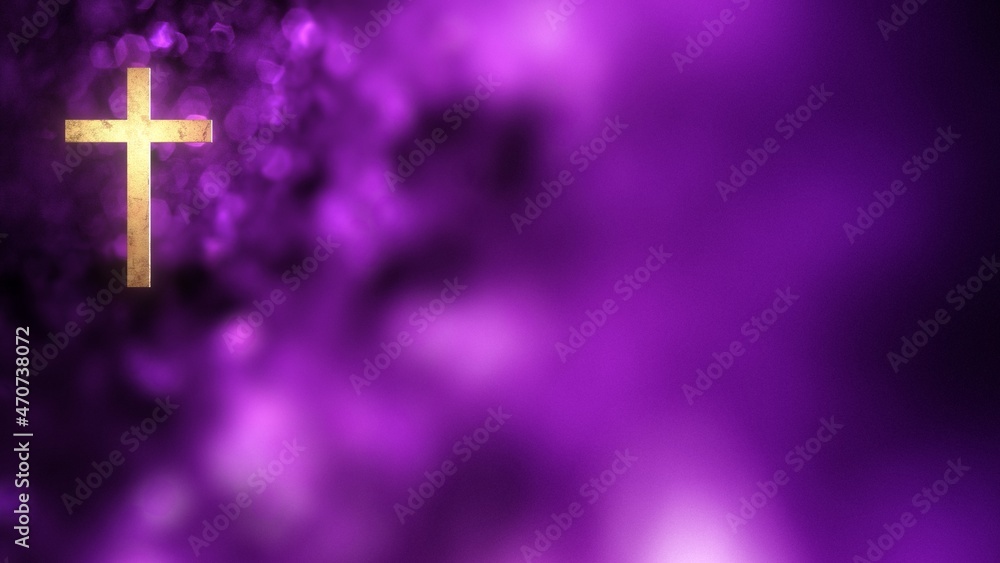 Christian Cross on liturgical purple horizontal copy space background ...