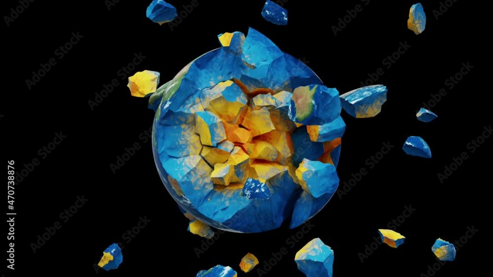 Apocalyptic destroyed shattered Earth planet with fragile debris or ...