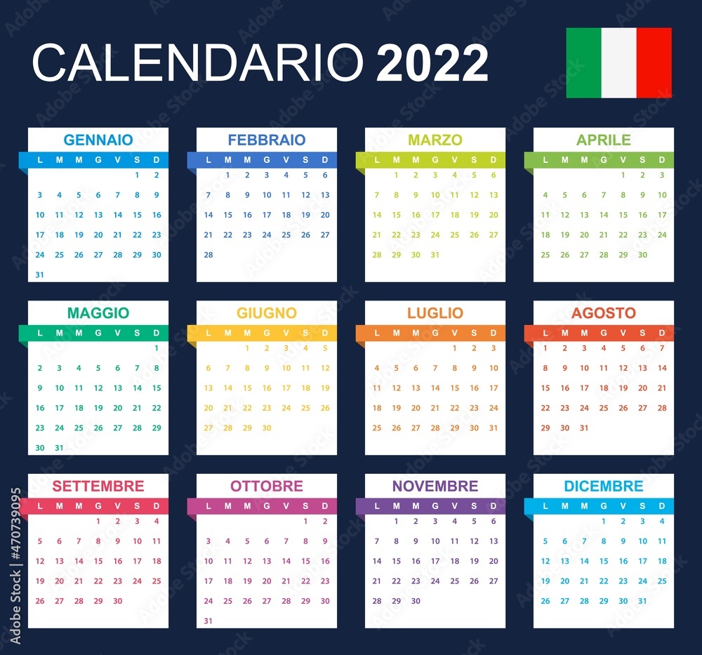 Italian Calendar for 2022. Scheduler, agenda or diary template. Week ...
