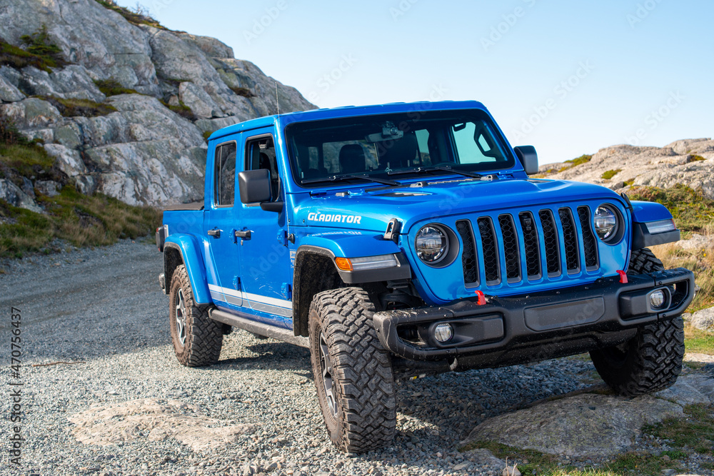 St. John's, Newfoundland, Canada, November 2021: A vibrant blue Jeep ...