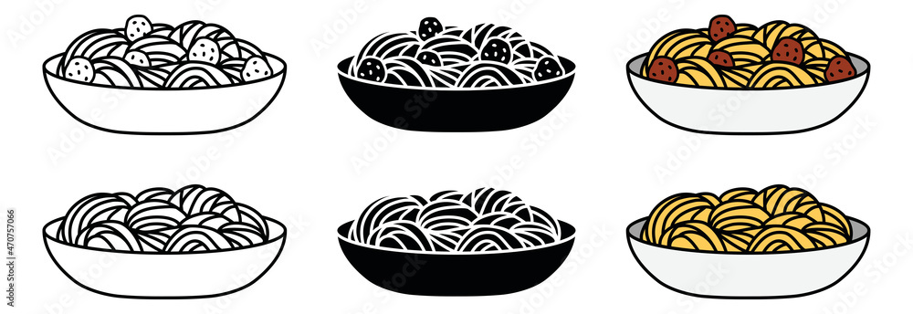 Spaghetti and Meatball Clipart Set - Outline, Silhouette and Color ...