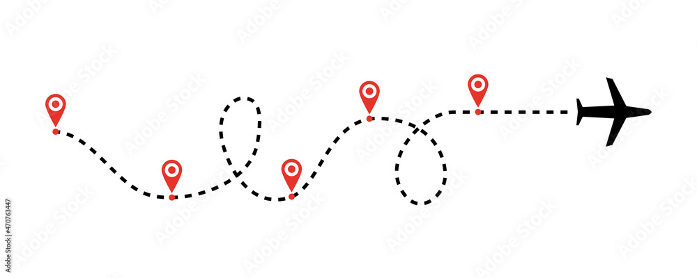 Ruta de viaje de avión, ubicación. Trayectoria de vuelo de la aeronave ...