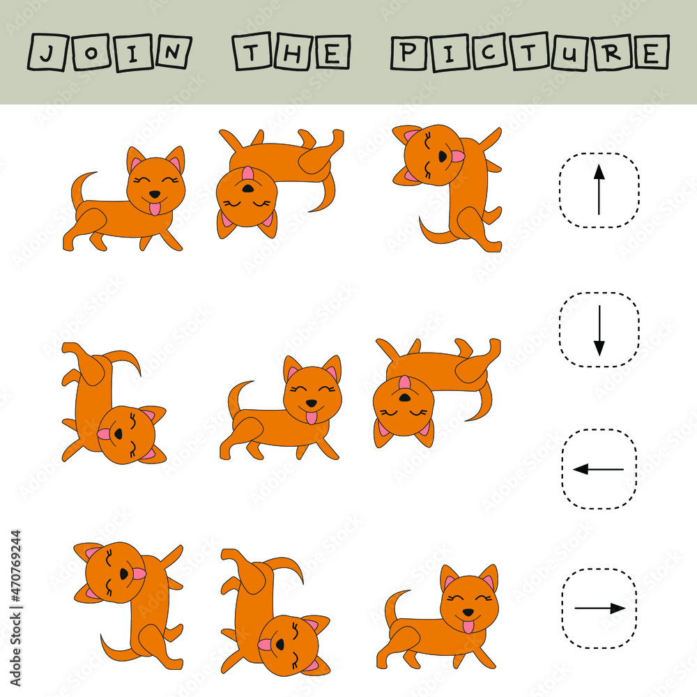 Match the pictures of pets dogs and directions up, down, left and right ...