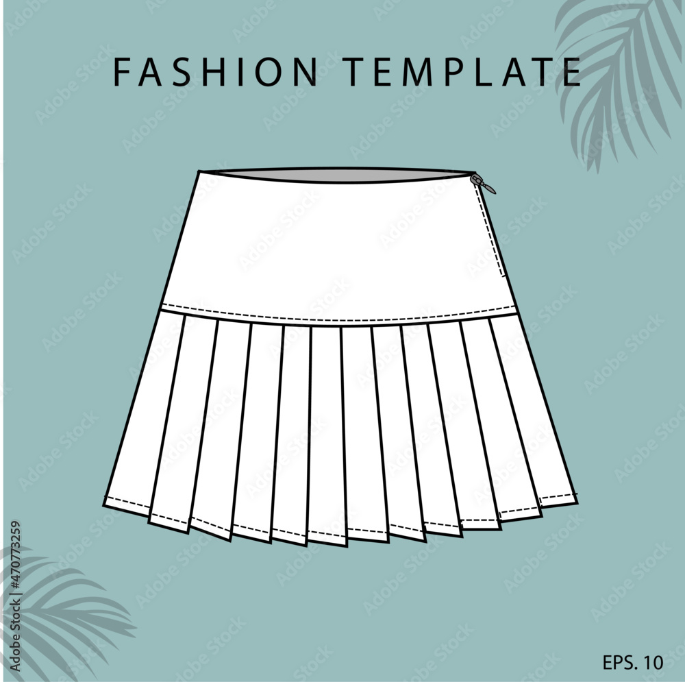 Skirt Vector -pleated Box Skirt Vector-fashion Flat Sketch