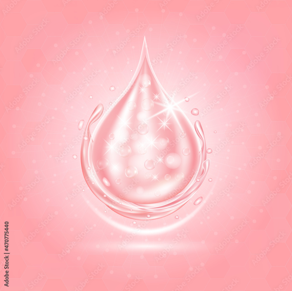 Pink collagen serum drop with cosmetic advertising background ready to ...