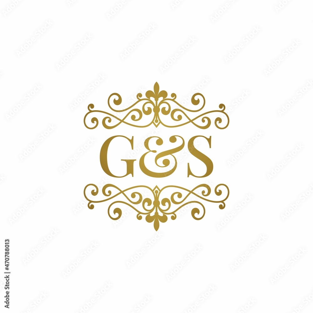 G&S initials logo ornament gold. Letter GS wedding ampersand or ...