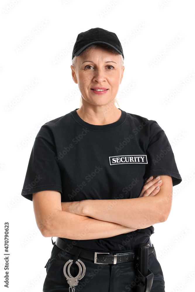 Female security guard isolated on white Stock Photo | Adobe Stock