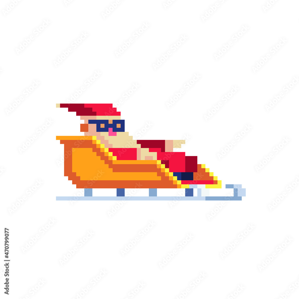 Cool santa in a sleigh. Pixel art character. Sticker design. Isolated ...