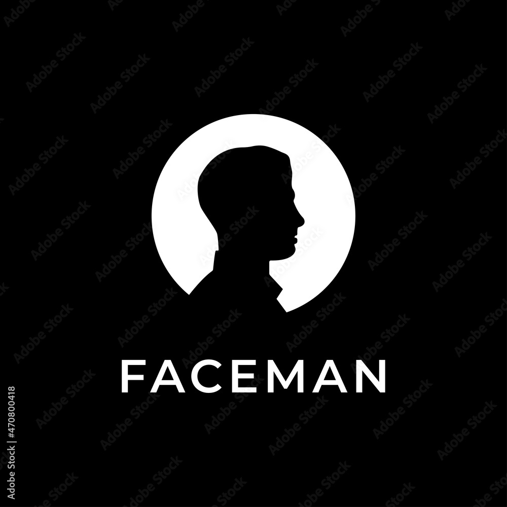 Male head logo. Circle symbol isolated Face profile view. Silhouette of ...
