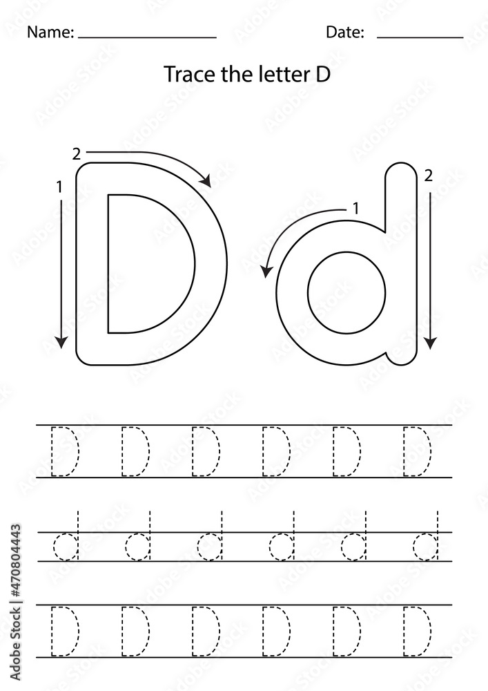 Learning English alphabet for kids. How to write letter D. Stock Vector ...