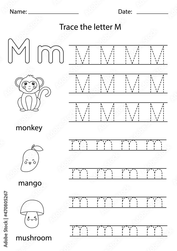 Learning English alphabet for kids. Letter m. Stock Vector | Adobe Stock