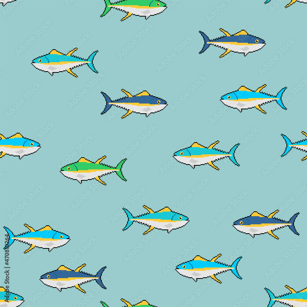 Tuna pixel art pattern seamless. pixelated tunny Seafood fish ...