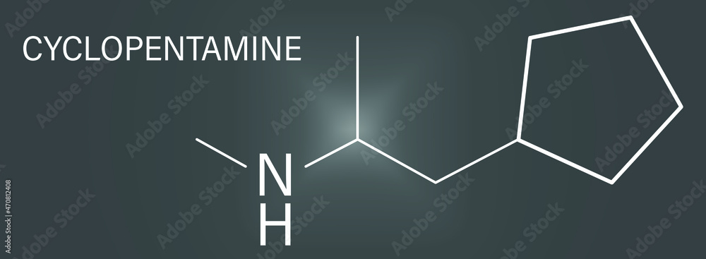 Cyclopentamine nasal decongestant drug molecule (largely discontinued ...