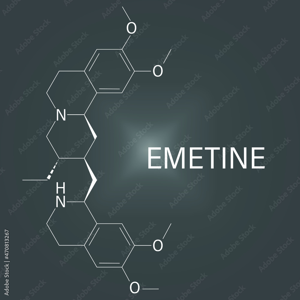 Emetine molecule. Has emetic (induces vomiting) and anti-protozoal ...