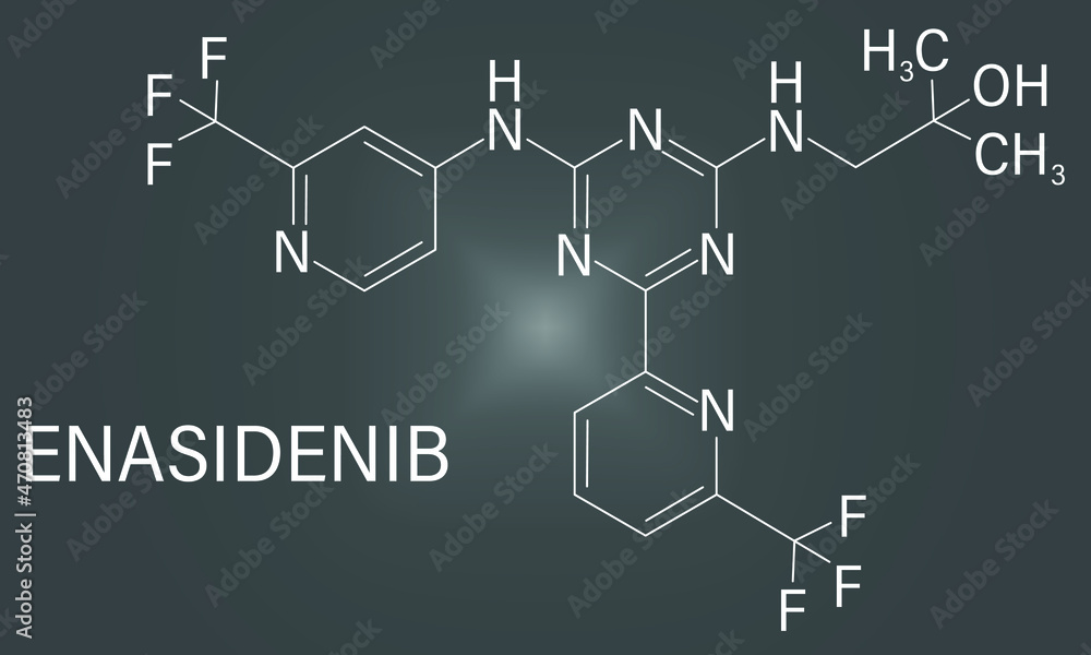 Enasidenib cancer drug molecule (IDH2 inhibitor). Skeletal formula ...