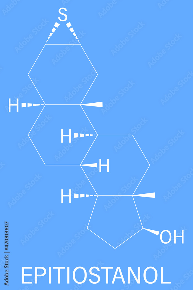 Epitiostanol (epithioandrostanol) cancer drug molecule. Skeletal ...