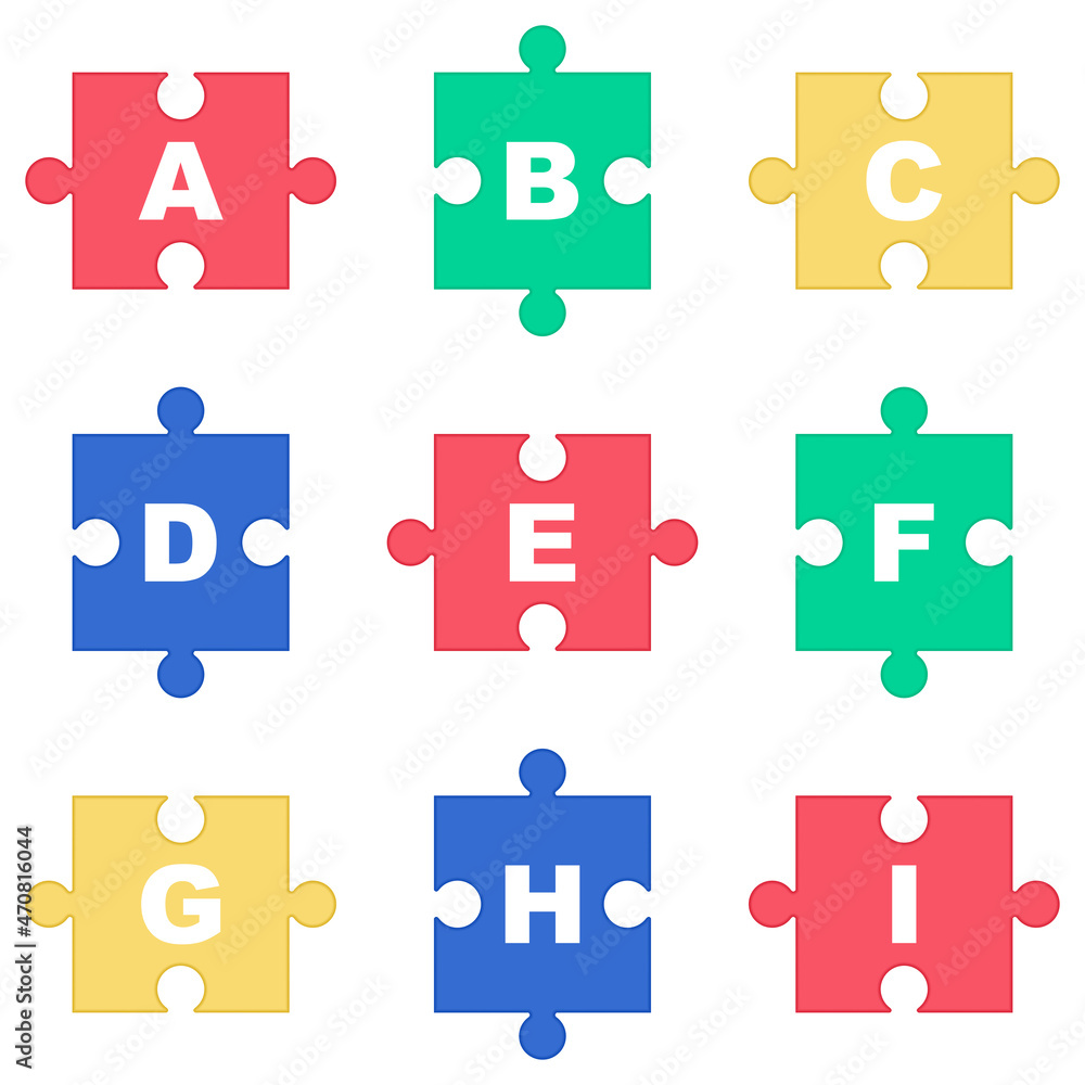 Alphabet on colorful puzzle. Jigsaw fonts for poster, banner ...