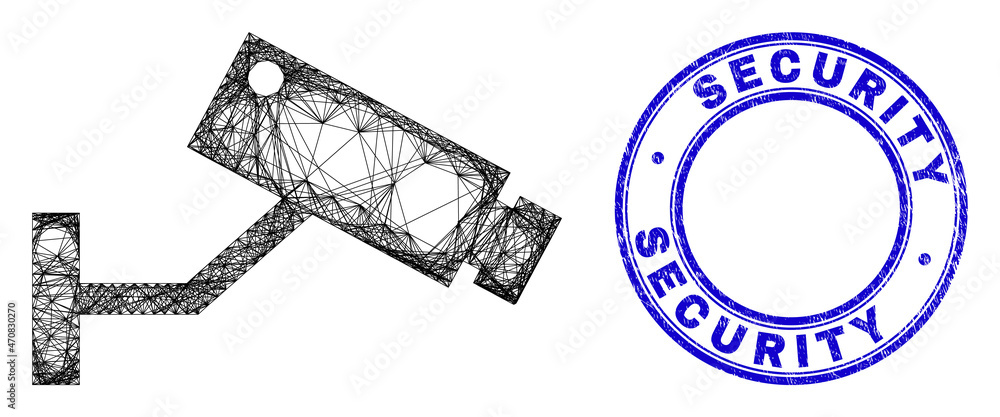 Network irregular mesh CCTV camera icon with Security scratched round ...