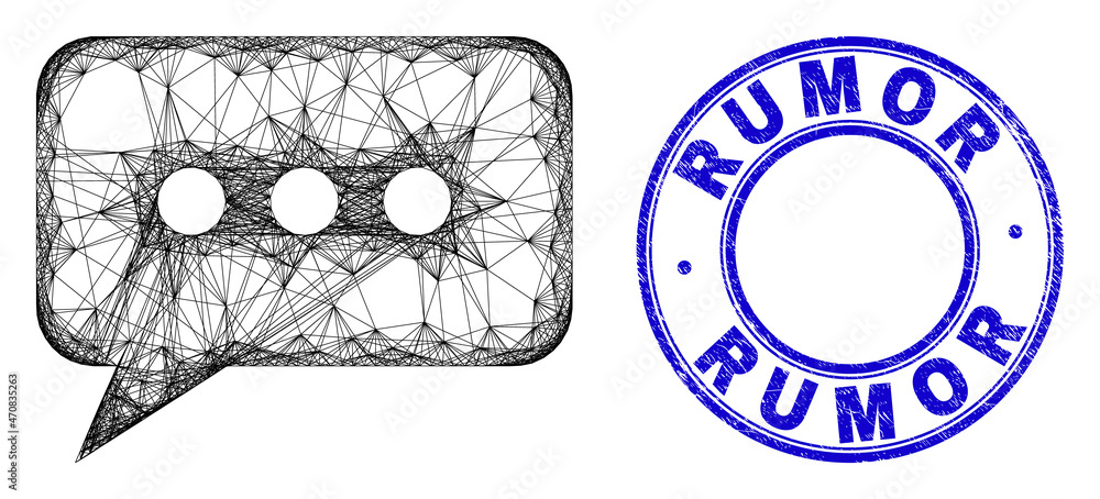 Net irregular mesh chat message icon with Rumor scratched round stamp ...
