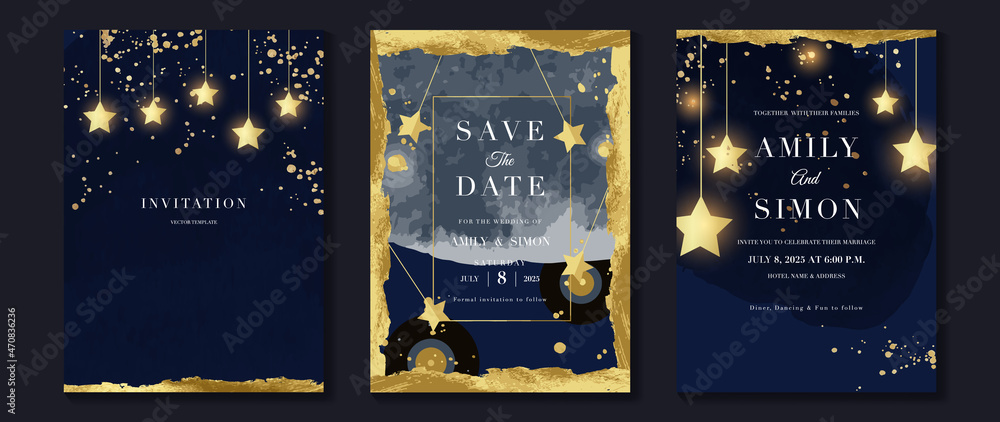 Star and moon themed wedding invitation vector template collection ...