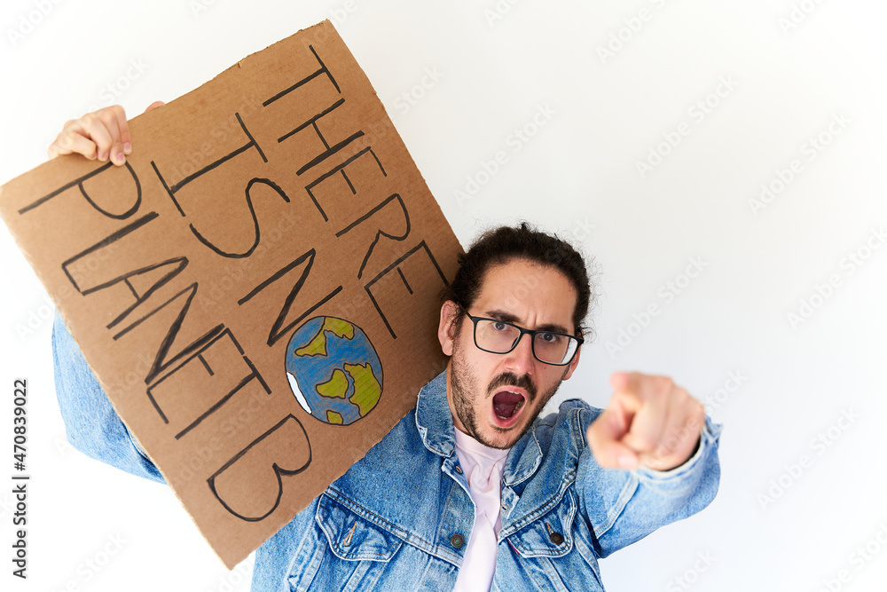 Stop climate change concept. Angry gen z demonstrator with there is no ...