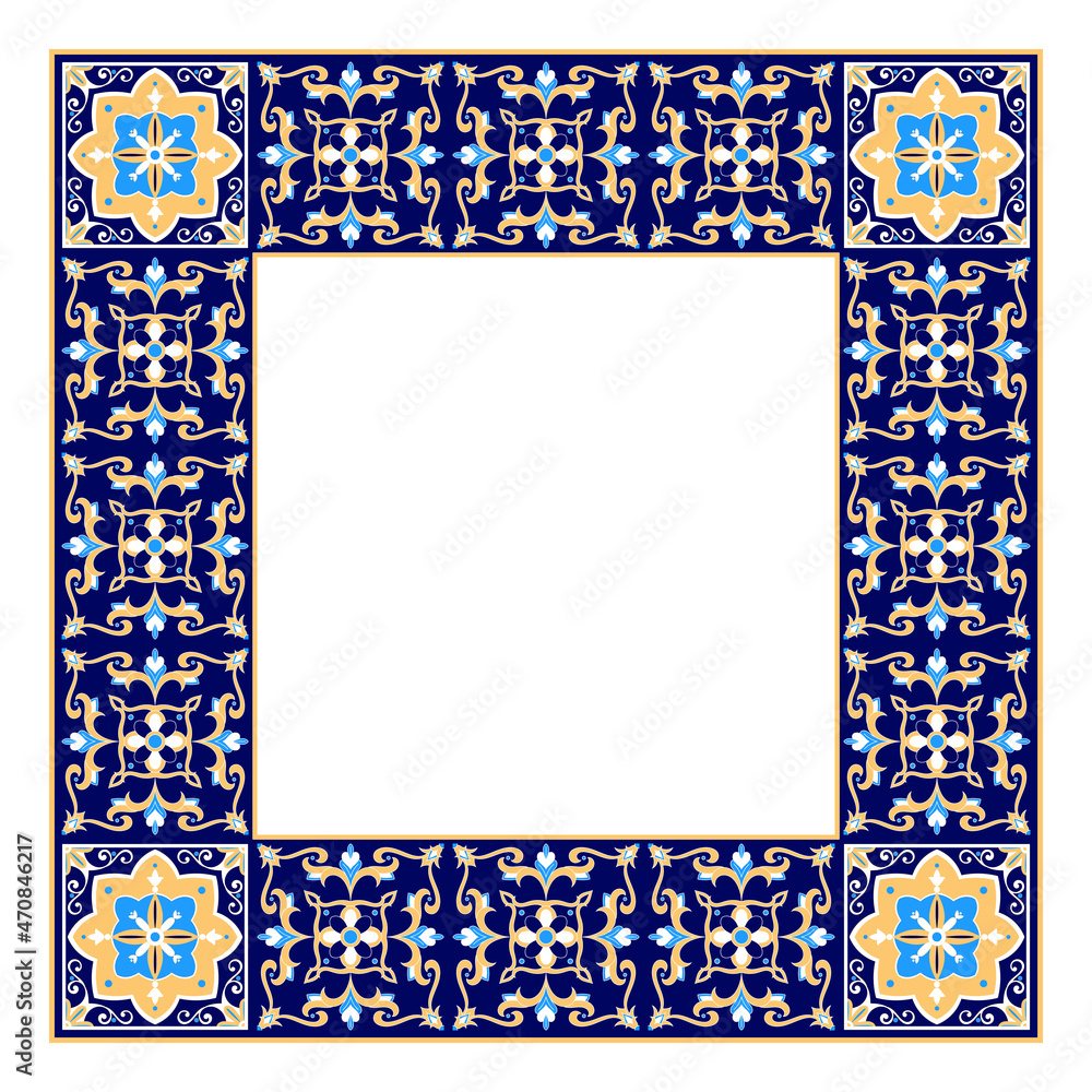 Tile frame vector. Border ceramic pattern. Flowers majolica ornament ...