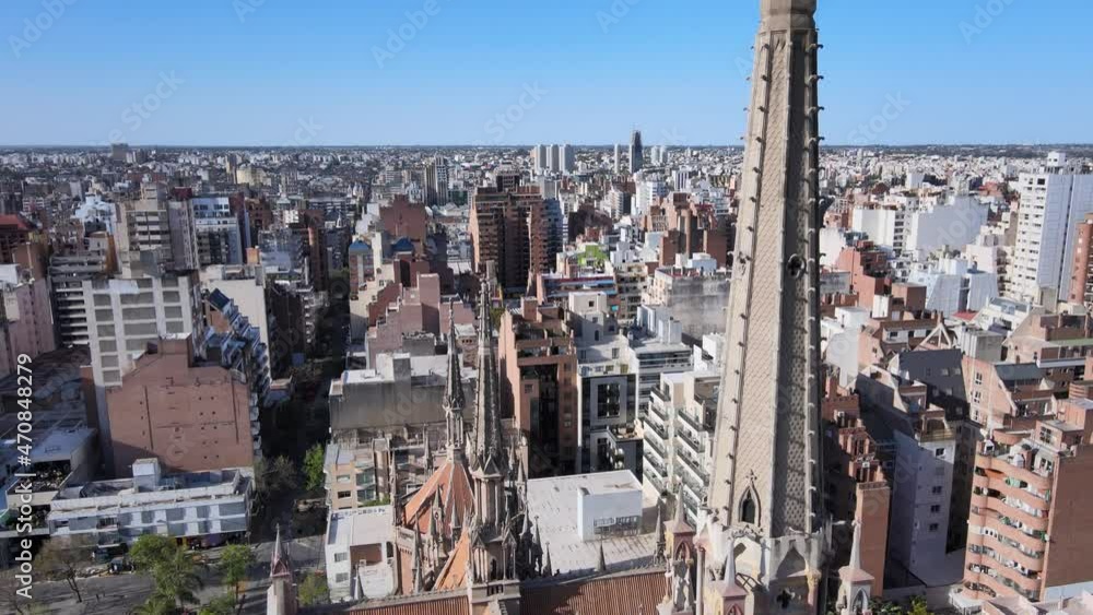 Pedestal down shot of an incomplete twin spired church, famous gothic ...