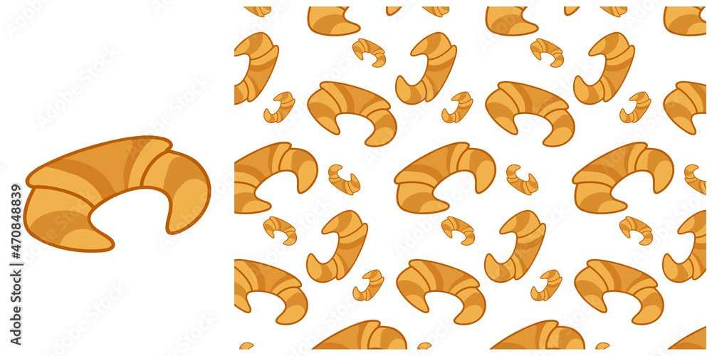 Set. Croissant isolated and seamless pattern with croissants on a white ...