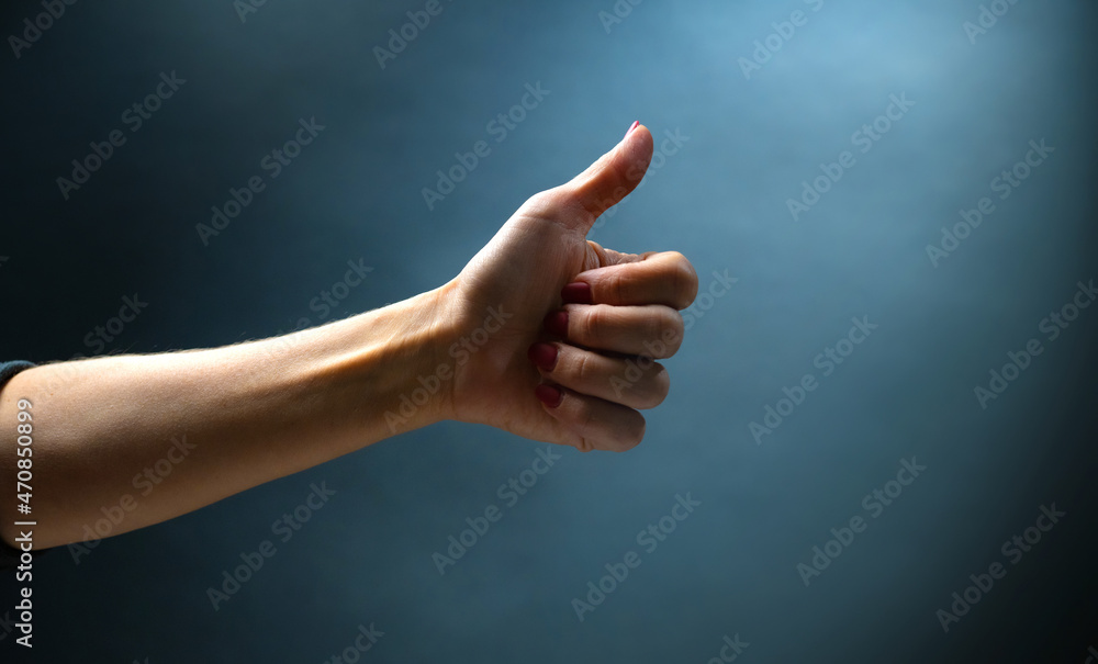 Hand shows sign fine holding finger up. Concept of gesture ...