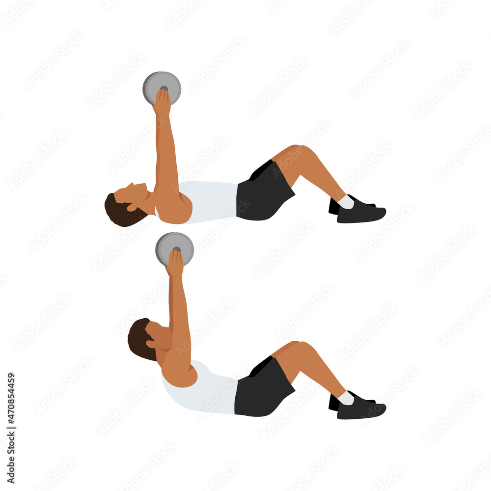 Man doing Resistance. Weighted crunches exercise. Flat vector ...
