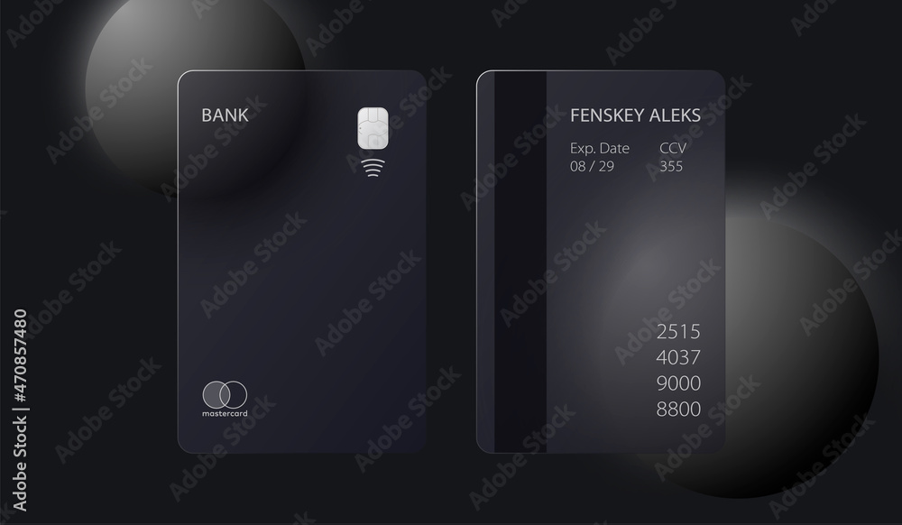 Credit card Mastercard in Glassmorphism design. Credit card vertical ...