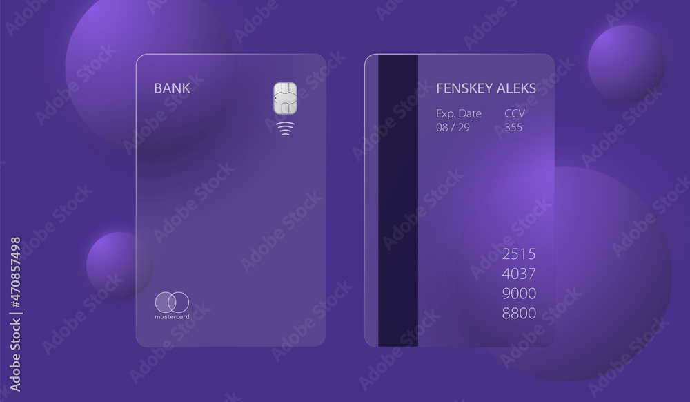 Credit card Mastercard in Glassmorphism design. Credit card vertical ...