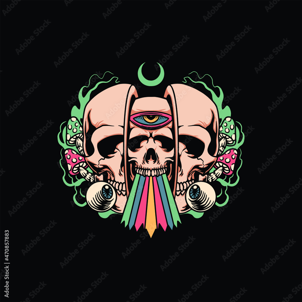 trippy skull illustration vector design Stock Vector | Adobe Stock